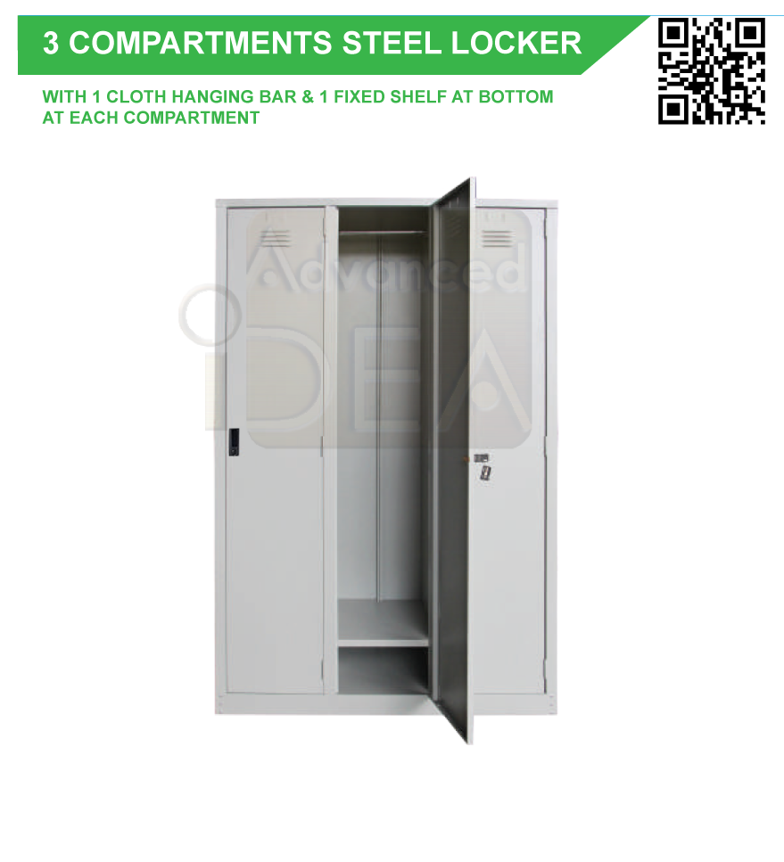 Compartment Locker ( 3 Compartment Steel Locker - Size : 1143(W)x457(D ...